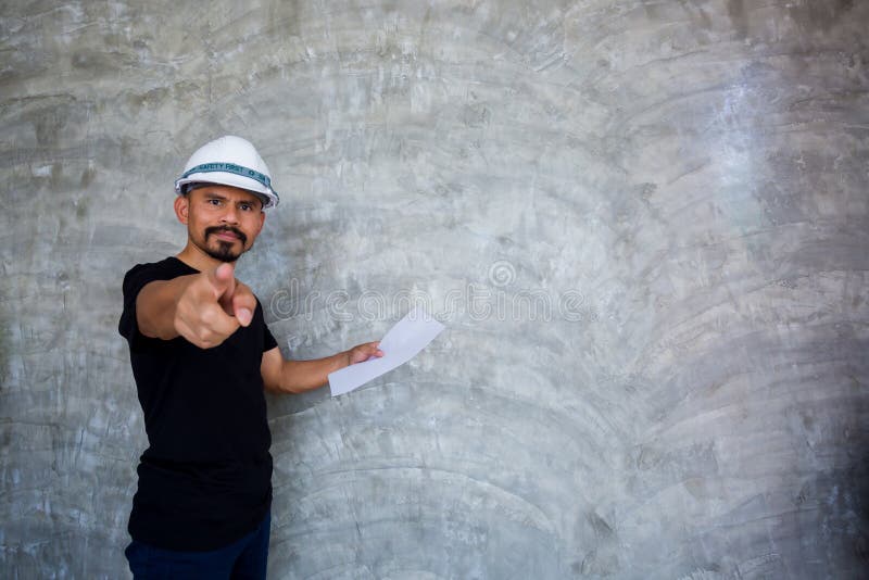 Civil Engineer or Foreman Holding White Paper and Pointing with Space ...