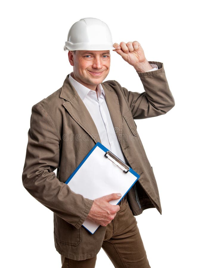 Civil Engineer Holding a Folder in a White Helmet Stock Image - Image ...