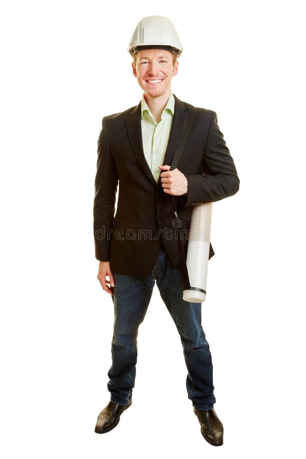 Civil Engineer Holding His Work and Smiling Stock Image - Image of body ...