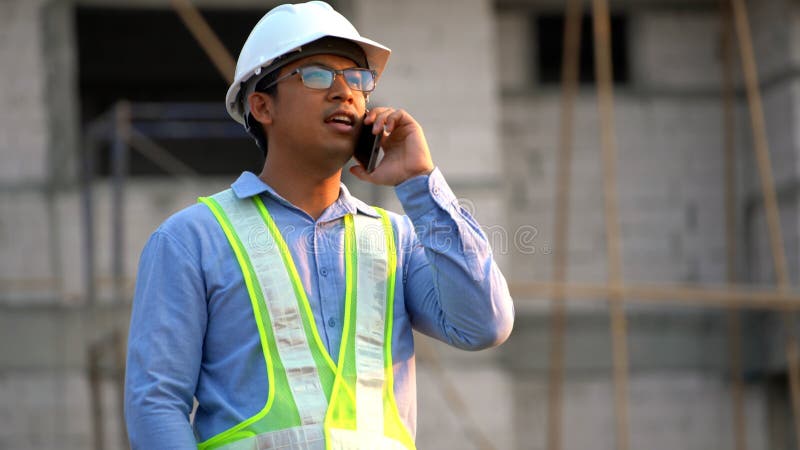 Civil Engineer Inspection Building and Calling on Site Stock Image ...