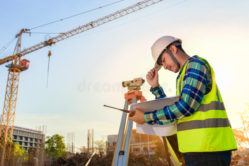 Civil Engineer Inspects Work Using Radio Communication with the ...