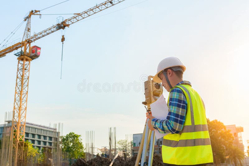 Civil Engineer Inspects Work Using Radio Communication with the ...