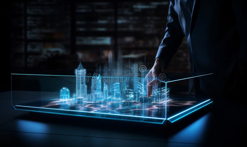 Civil Engineer Looking at Building Plans in Virtual Reality on a ...