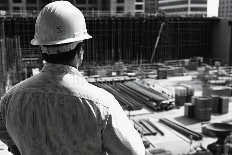 Civil Engineer Observing Progress at Construction Site with Strong ...
