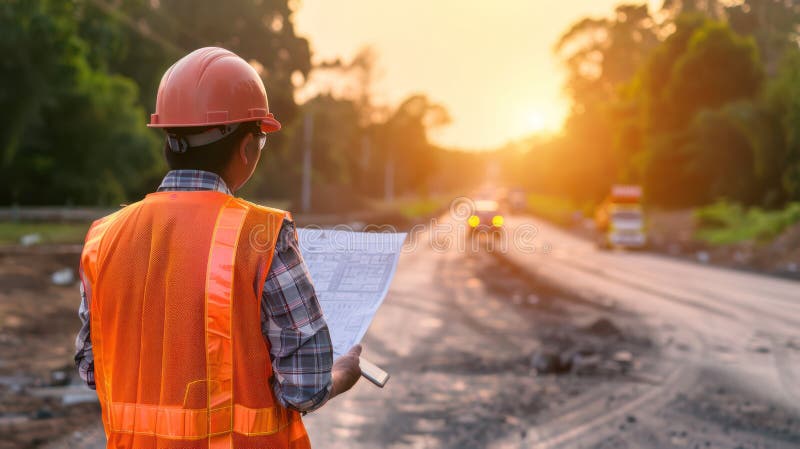 Civil Engineer Overseeing Road Stock Illustration - Illustration of ...
