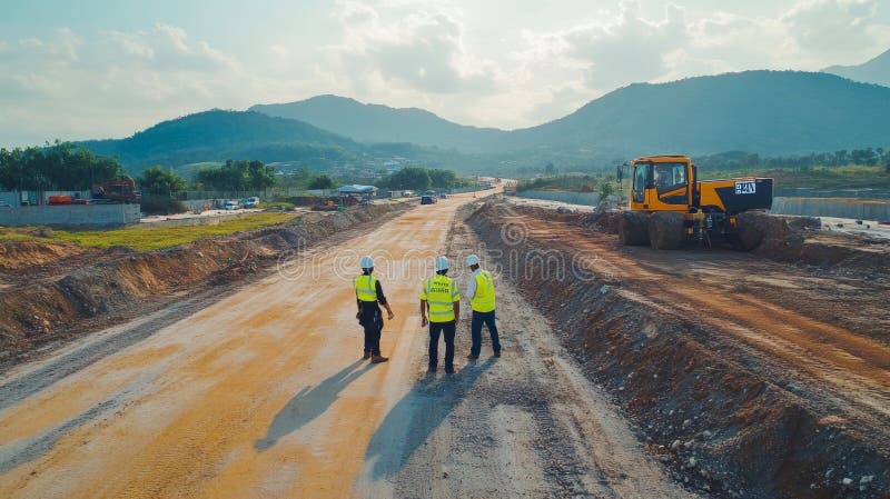 Civil Engineer Overseeing Road Construction and Supervising Expressway ...