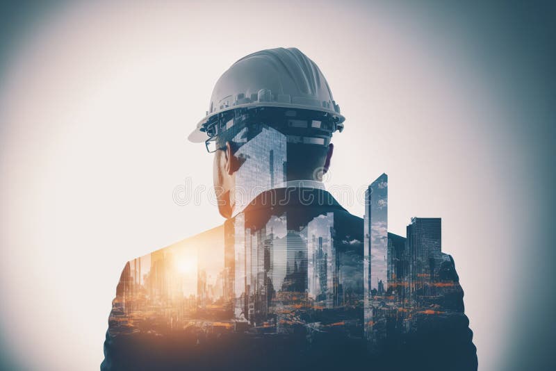 Civil Engineering Portrait Engineer with Double Exposure. Flawless ...