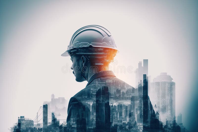 Civil Engineering Portrait Engineer with Double Exposure. Flawless ...