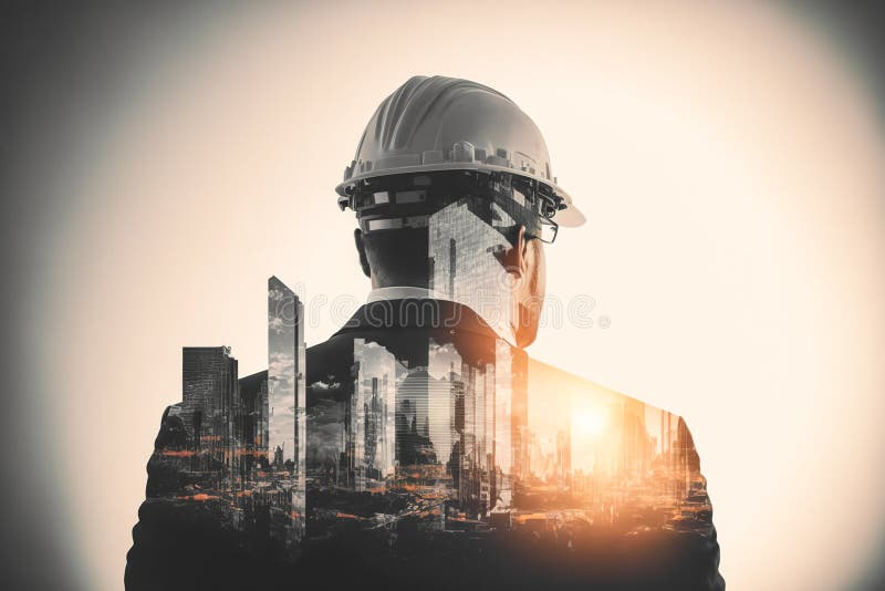 Civil Engineering Portrait Engineer Wearing Helmet with Wondrous Double ...