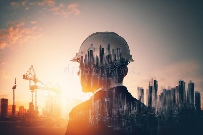 Civil Engineering Portrait Engineer with Double Exposure. Flawless ...