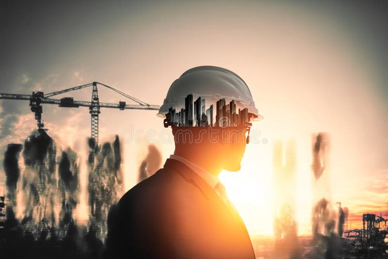 Civil Engineering Portrait Engineer with Double Exposure. Flawless ...