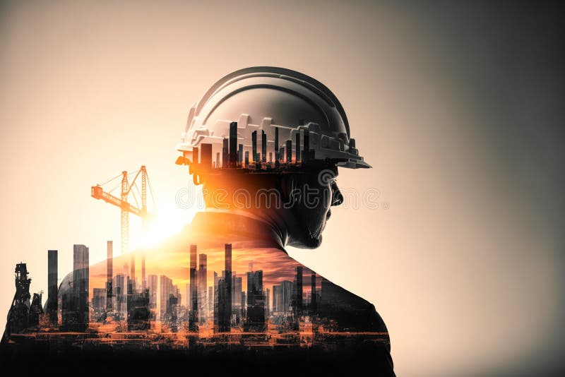 Civil Engineering Portrait Engineer with Double Exposure. Flawless ...