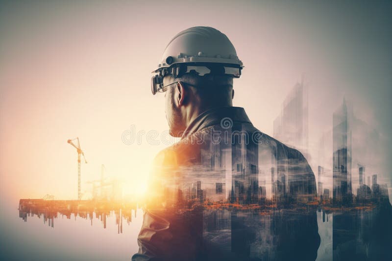 Civil Engineering Portrait Engineer with Double Exposure. Flawless ...