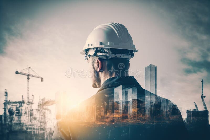 Civil Engineering Portrait Engineer Wearing Helmet with Wondrous Double ...