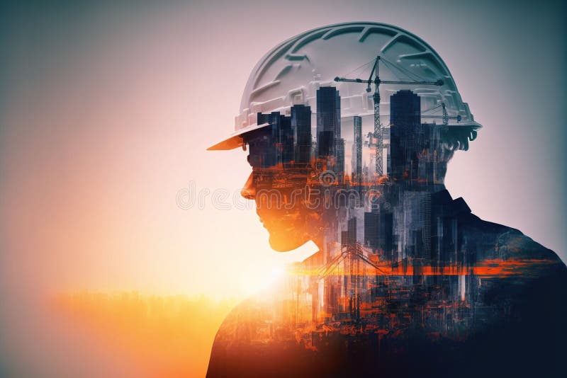 Civil Engineering Portrait Engineer Wearing Helmet with Wondrous Double ...