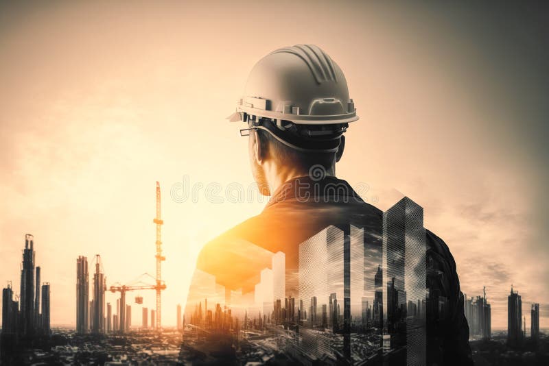 Civil Engineering Portrait Engineer with Double Exposure. Flawless ...