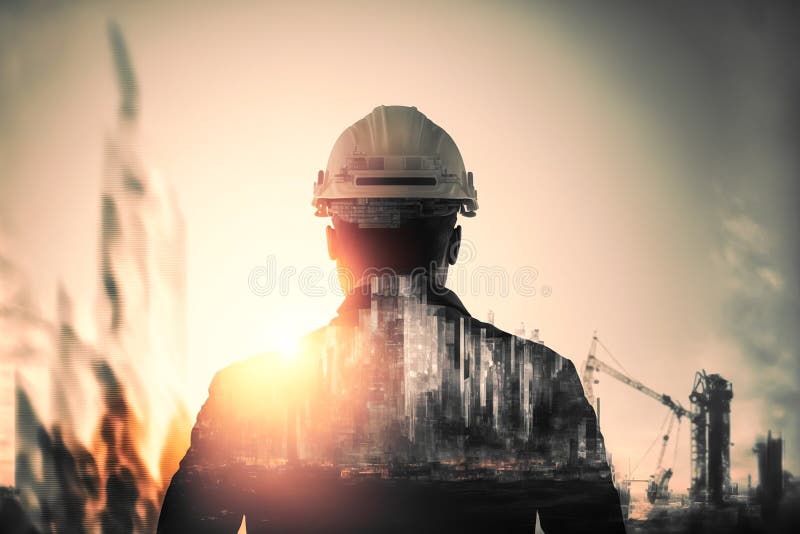 Civil Engineering Portrait Engineer with Double Exposure. Flawless ...