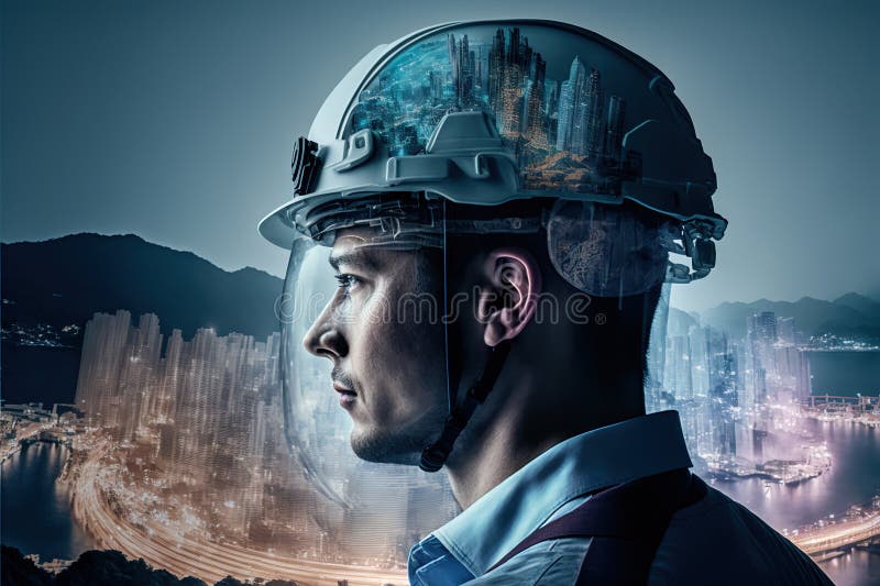 Civil Engineering Portrait Engineer Wearing Helmet with Wondrous Double ...