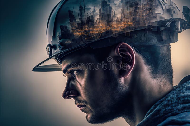 Civil Engineering Portrait Engineer Wearing Helmet with Wondrous Double ...