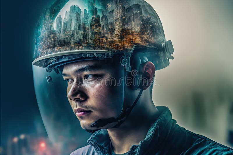 Civil Engineering Portrait Engineer with Double Exposure. Flawless ...