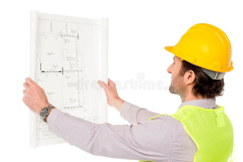 Civil Engineer Reviewing Blueprint Stock Image - Image of architect ...