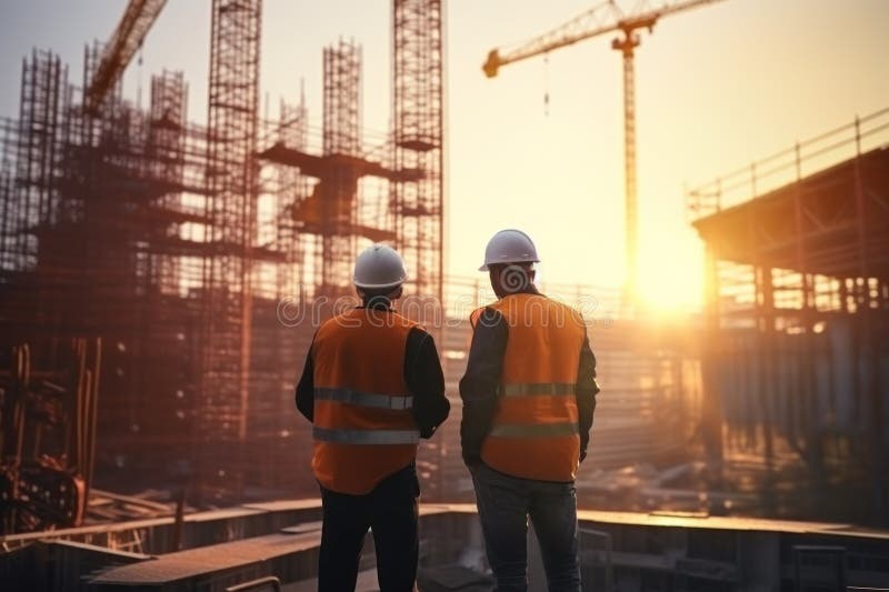 A Civil Engineer with Safety Equipment Stands Looking at the ...