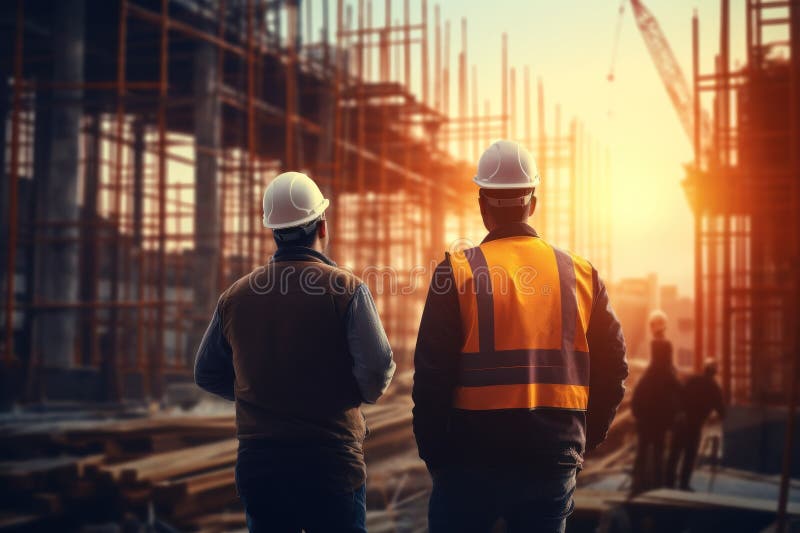 A Civil Engineer with Safety Equipment Stands Looking at the ...