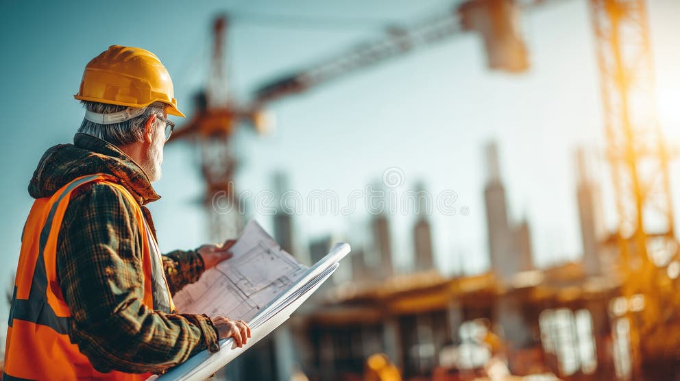 Civil Engineer in Safety Gear at Construction Site Stock Illustration ...