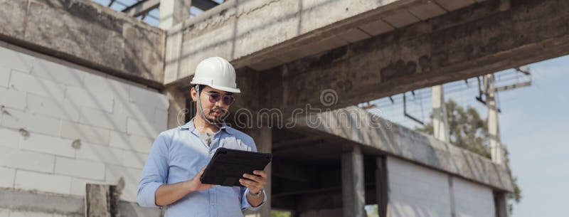 Civil Engineer Serious Working Inspection in Construction House Project ...
