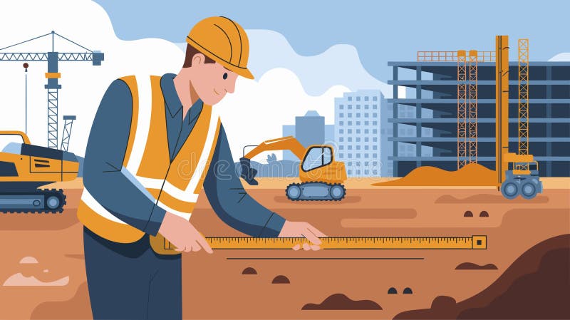 A Civil Engineer Surveys a Construction Site with a Keen Eye for Detail ...