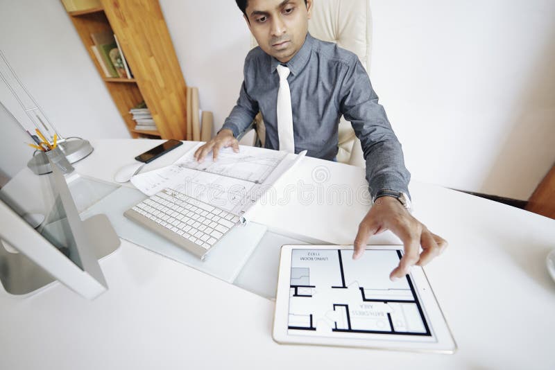 Civil Engineer Working with Blueprints Stock Photo - Image of plan ...