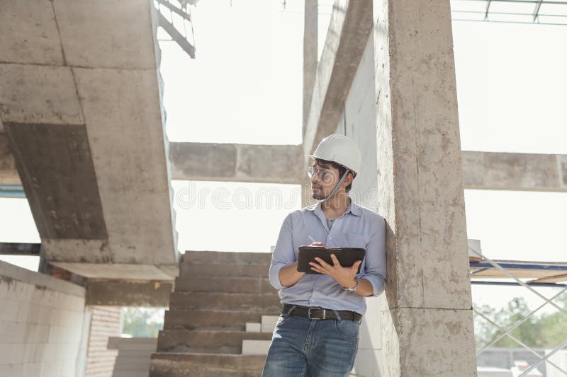 Civil Engineer Working Inspection Progress in Construction House ... Civil Engineer Working Inspection Progress in Construction House ...