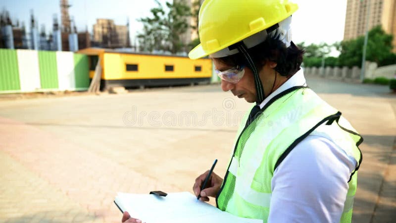 Civil Engineer Writing in a Notebook Stock Video - Video of standing ...