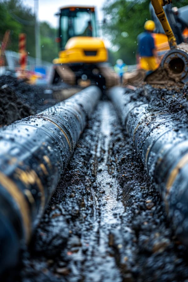Civil Engineering Construction, Workers Skillfully Installing Drainage ... Civil Engineering Construction, Workers Skillfully Installing Drainage ...