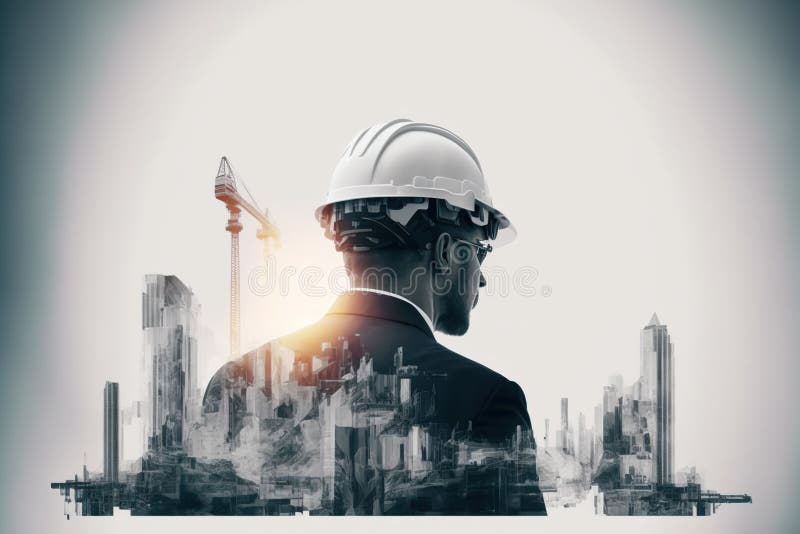 Civil Engineering Portrait Engineer with Double Exposure. Flawless ...