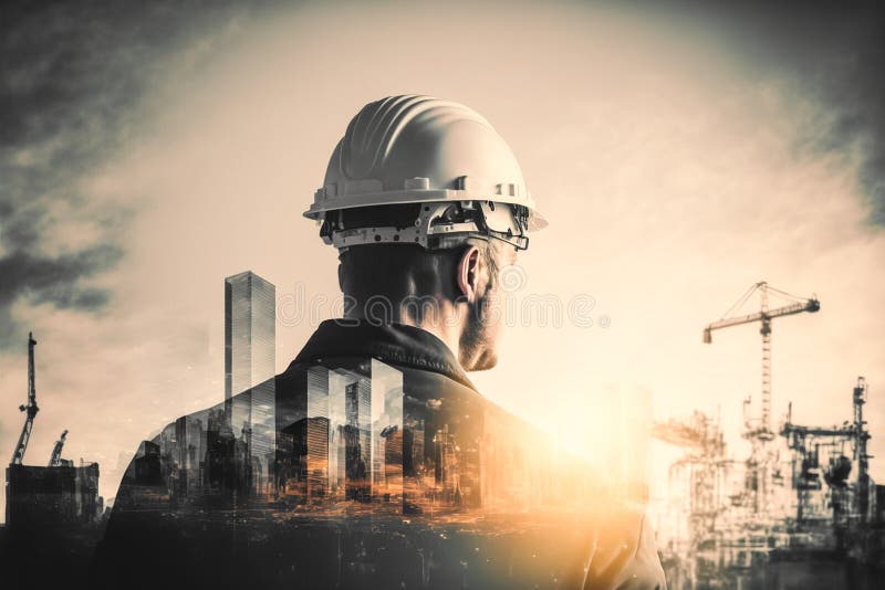 Civil Engineering Portrait Engineer with Double Exposure. Flawless ...