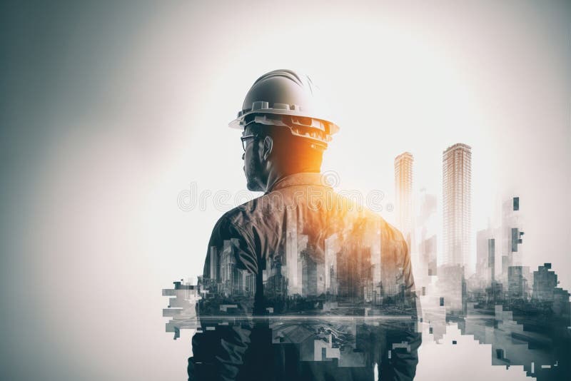 Civil Engineering Portrait Engineer with Double Exposure. Flawless ...