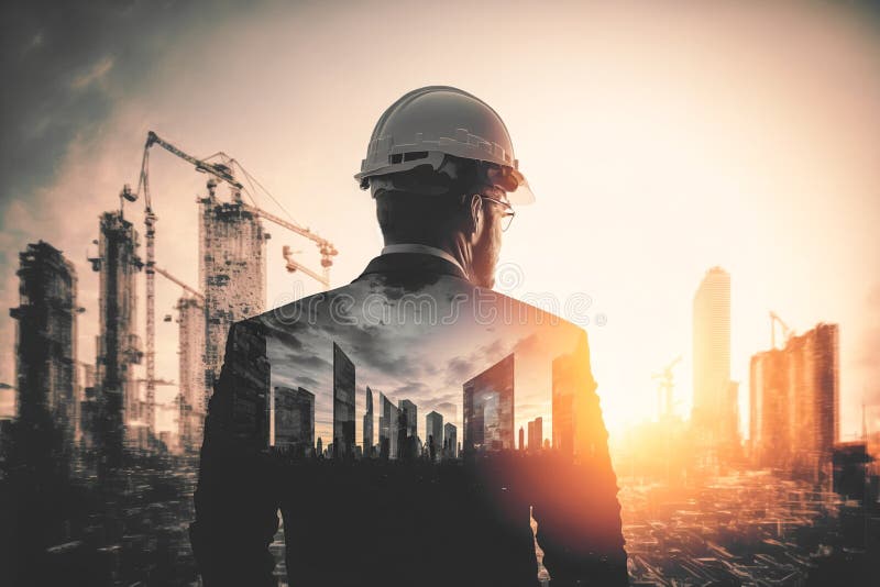 Civil Engineering Portrait Engineer with Double Exposure. Flawless ...