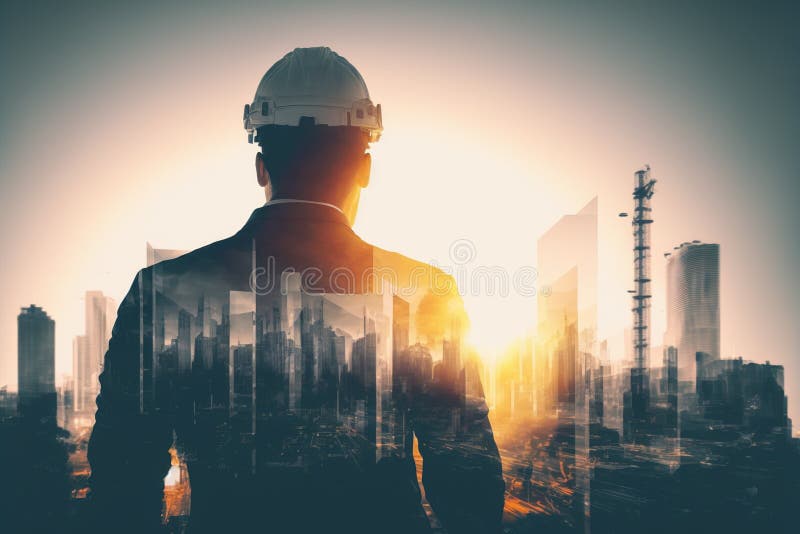 Civil Engineering Portrait Engineer with Double Exposure. Flawless ...