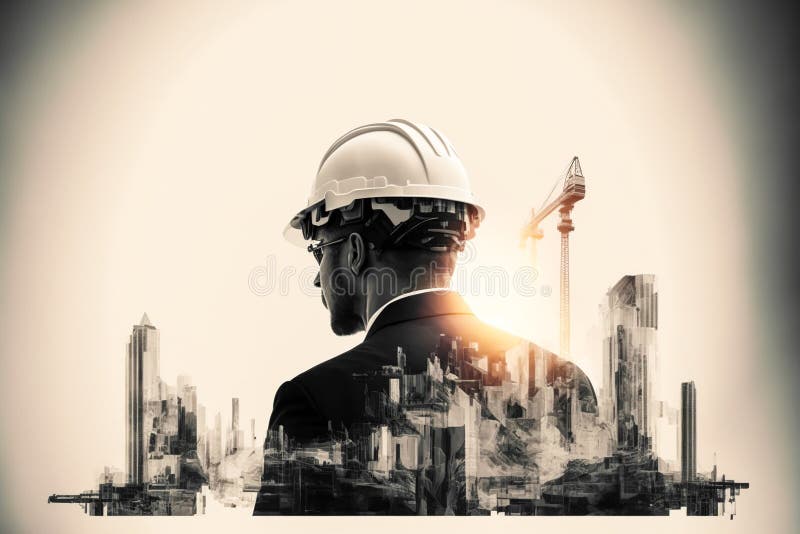 Civil Engineering Portrait Engineer with Double Exposure. Flawless ...