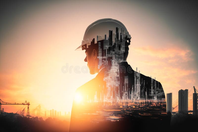 Civil Engineering Portrait Engineer with Double Exposure. Flawless ...