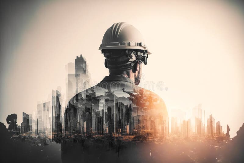 Civil Engineering Portrait Engineer Wearing Helmet with Wondrous Double ...