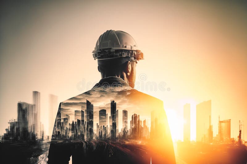 Civil Engineering Portrait Engineer with Double Exposure. Flawless ...