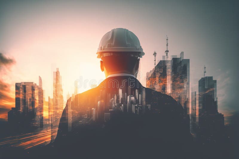 Civil Engineering Portrait Engineer with Double Exposure. Flawless ...