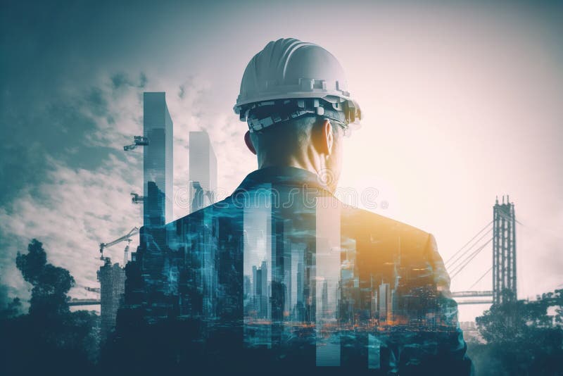 Civil Engineering Portrait Engineer Wearing Helmet with Wondrous Double ...