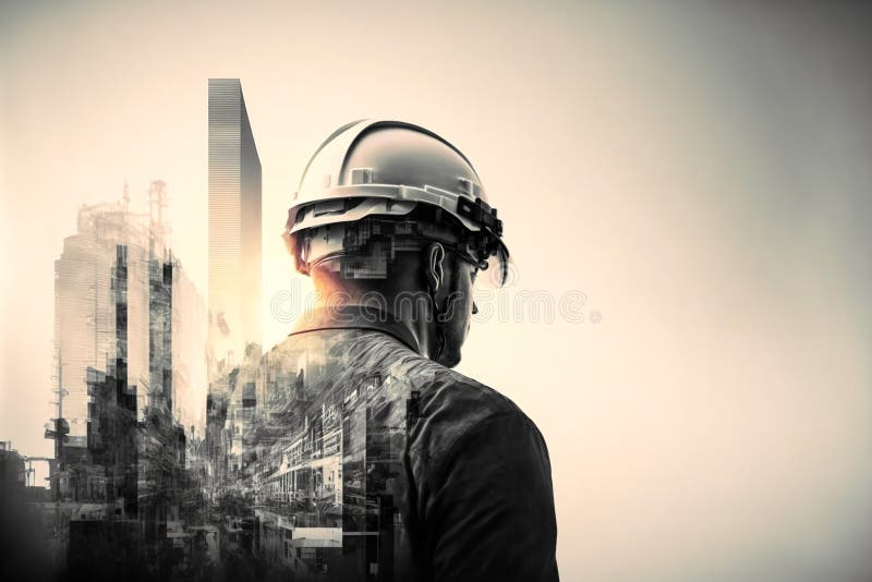 Civil Engineering Portrait Engineer with Double Exposure. Flawless ...