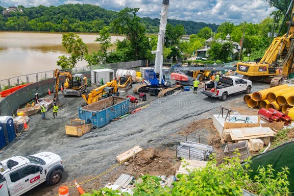 Civil Engineering Project in Georgetown by the River. Modern Machines ...