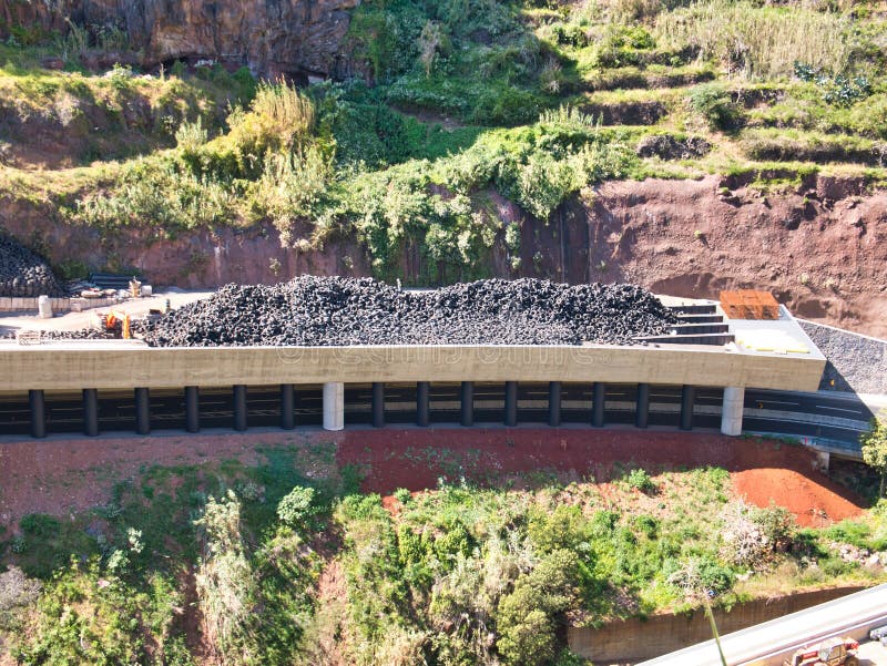 Civil Engineering Project Showing Rock Shed Construction Using Large ...