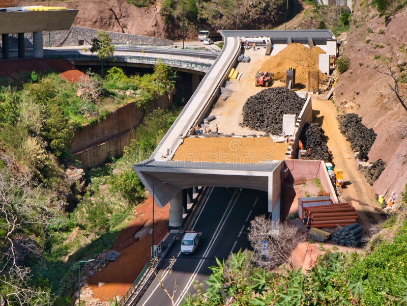 Civil Engineering Project Showing Rock Shed Construction Using Large ...