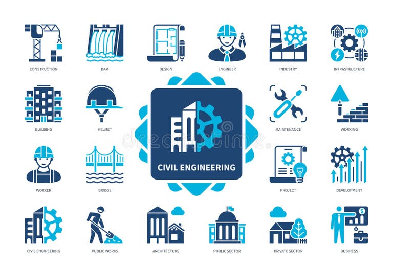 Civil Engineering Solid Icon Set Stock Illustration - Illustration of ...